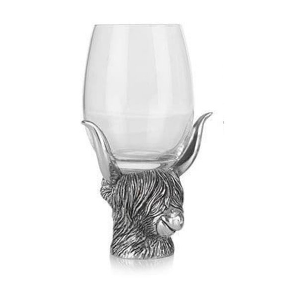 The Shepherds Knot Dining New Pewter Wine Glass Highland Cow Hairy Coo Made In Scotland